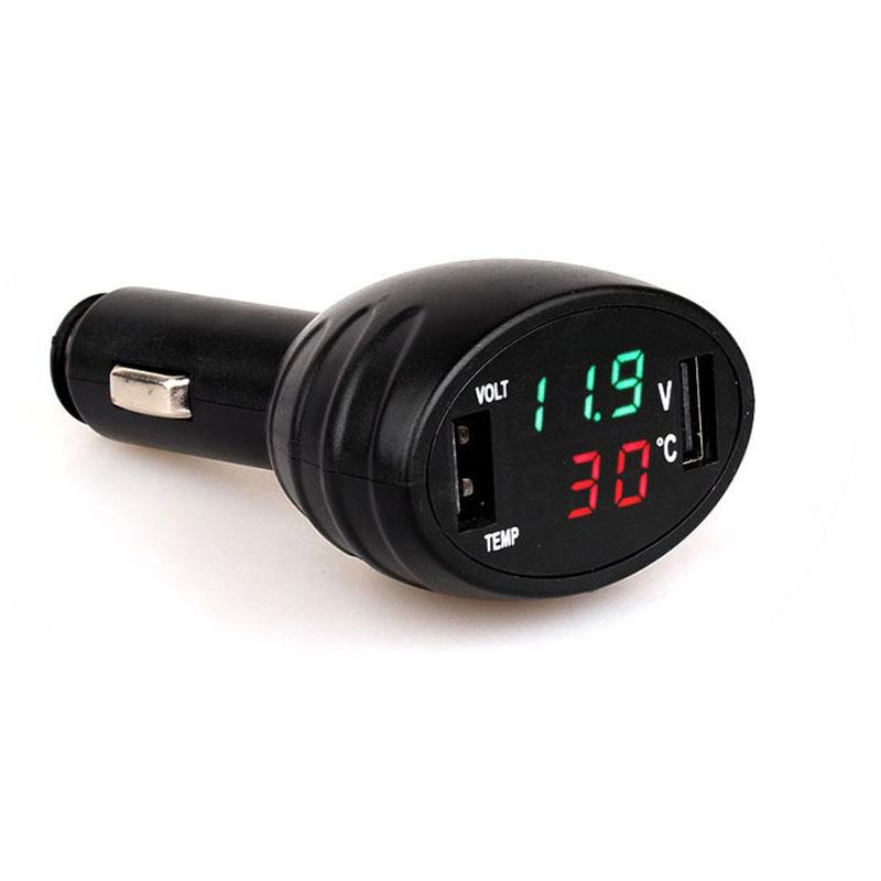 Tian Car Digital LED The-rmometer Voltmeter Auto Dual USB Charger ...