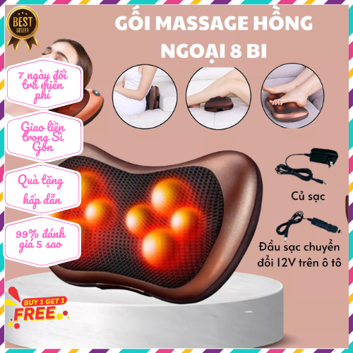ChuẨn Máy Massage Cổ Vai Gáy Gối Massage Hồng Ngoại 8 Bi Xoay ChuẨn 2 ChiỀu Massage Toàn