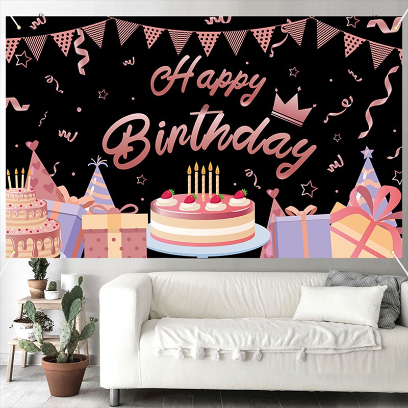 Birthday Party Decorations Backdrop and Door Banner for Girls Happy ...