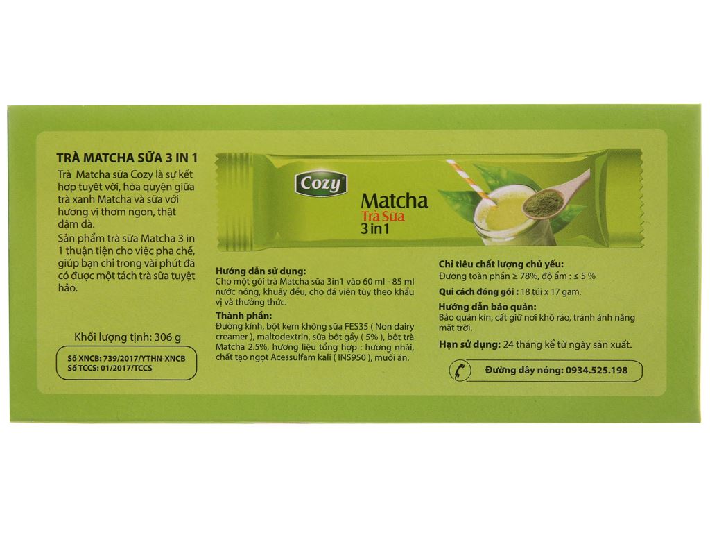 Trà Sữa Matcha Cozy 3 in 1 - Hộp 306g (18 gói x 17g) - MixASale