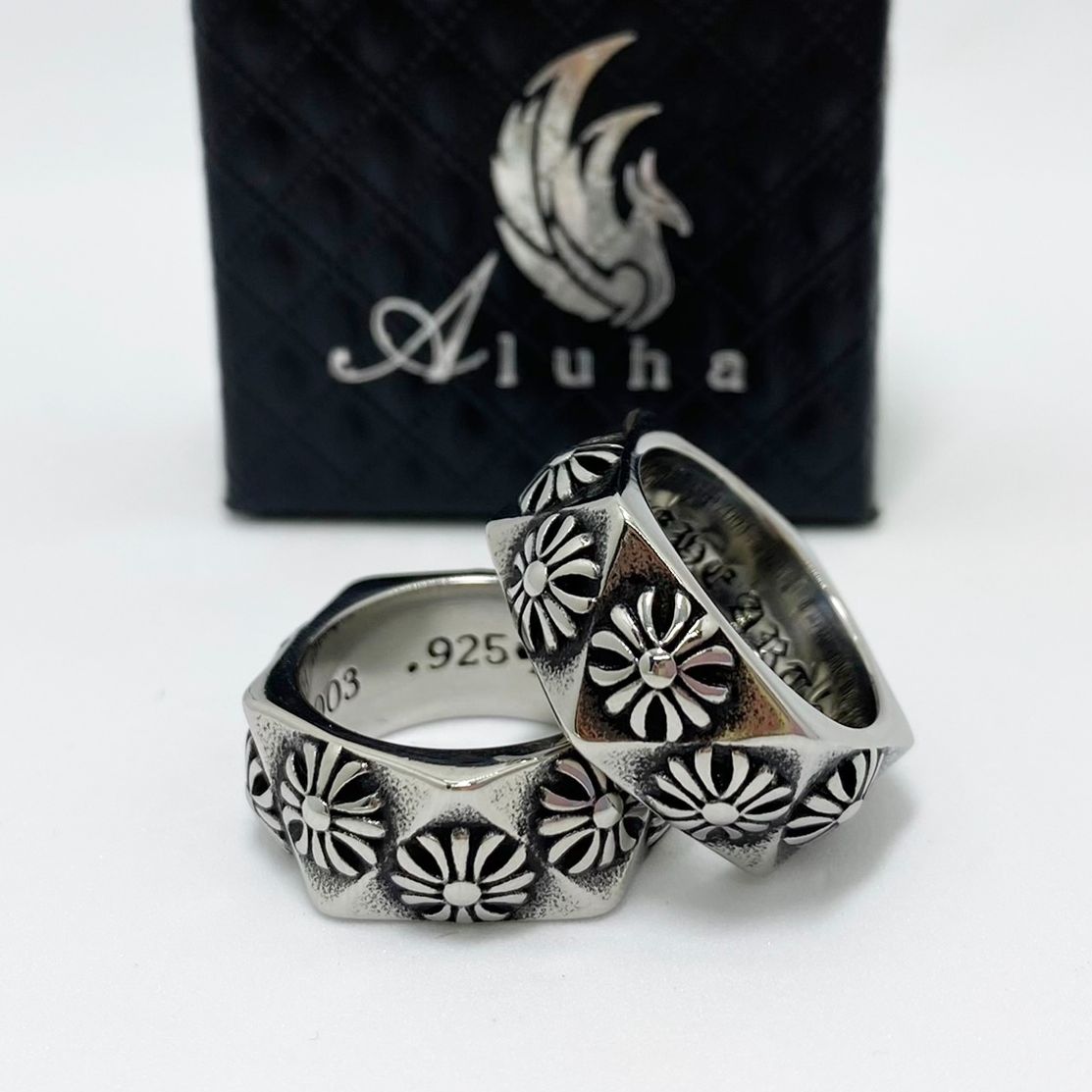 Nhẫn Titan Chrome Heart PENTAGON BS PLUS hoa Iris phay góc, khắc trong - R106 - Aluha | Lazada.vn