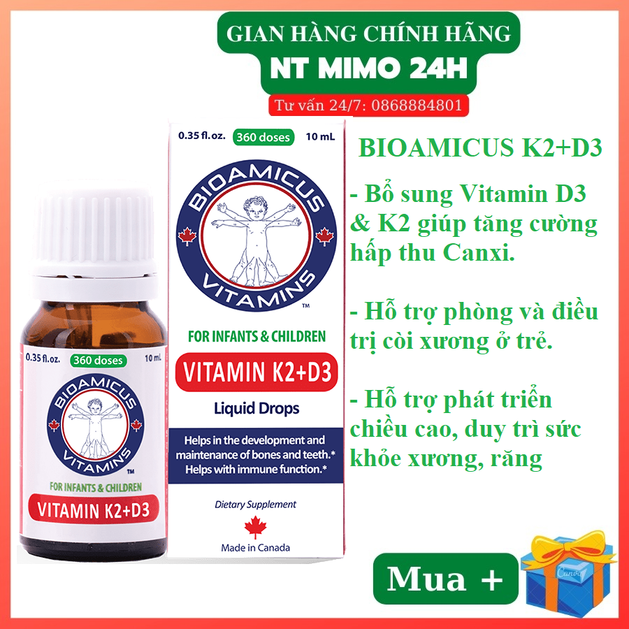 [Free ship + Quà Tặng] Bioamicus Vitamin D3K2 Mk7.Giúp Bé Hấp Thu Canxi ...