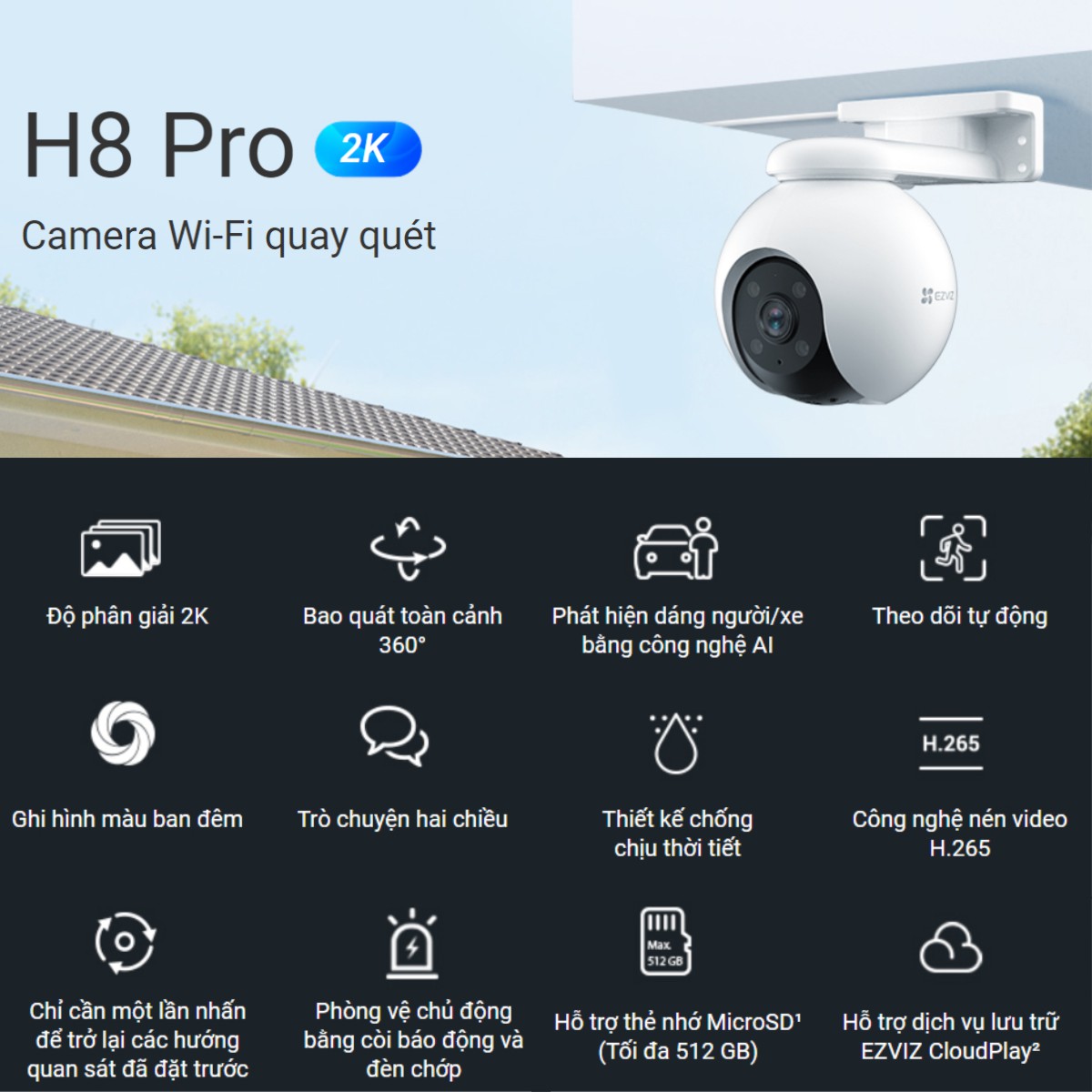 (Giá Sốc) Camera Wifi EZVIZ H8 Pro 5MP 3K, H8 Pro 3MP 2K - Màu Bang Đêm ...