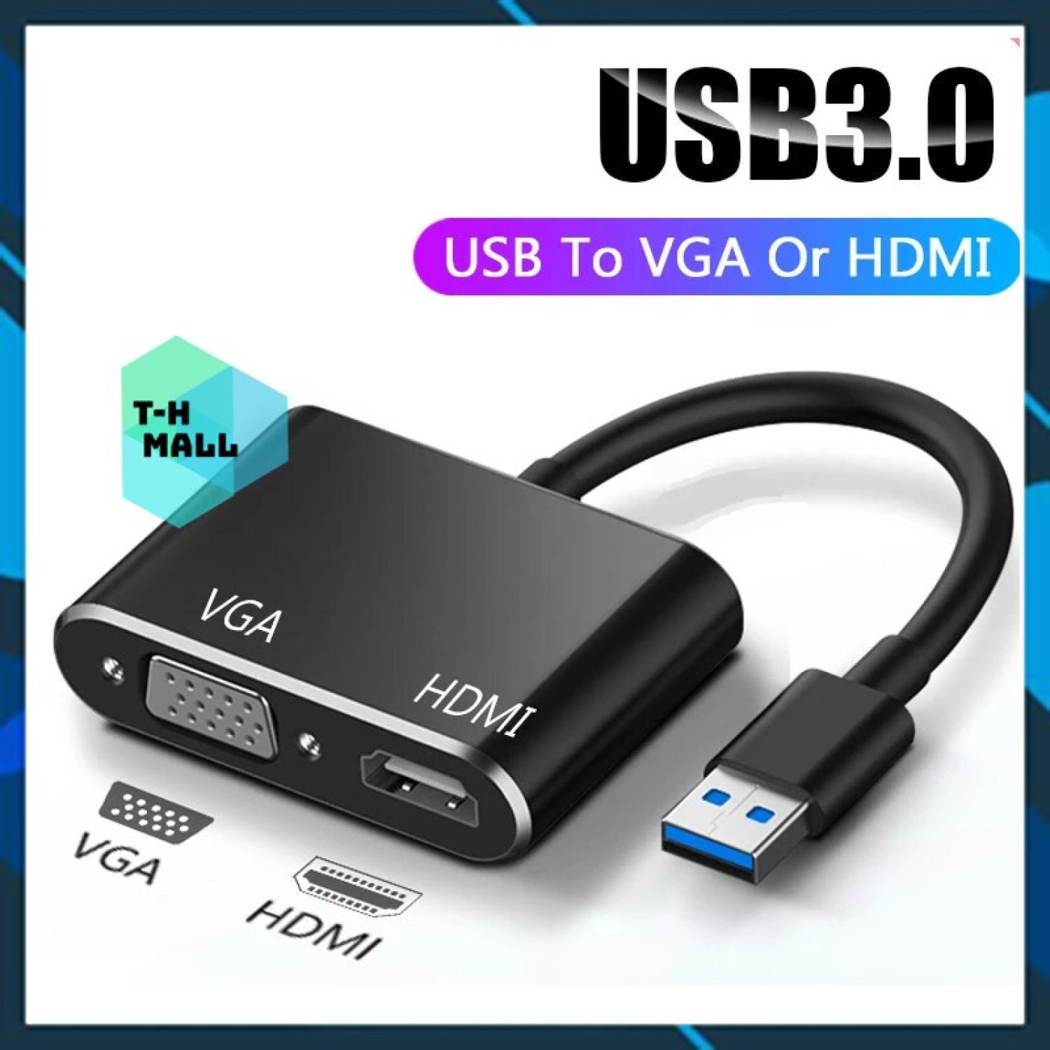 Bộ Chuyển Đổi Hub 2 trong 1 USB A 3.0 Sang To HDMI VGA 2 in 1 1080 Full HD Cho Máy Tính Laptop ...