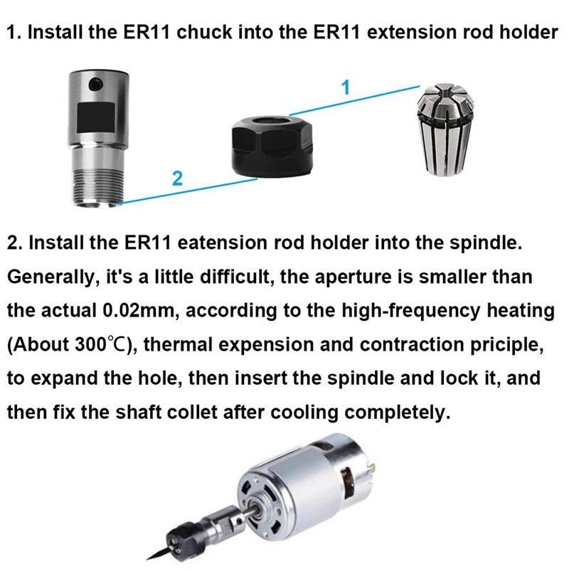 Er11 5Mm Motor Shaft Collet Chuck Spindle Extension Rod Inner + Er11 ...