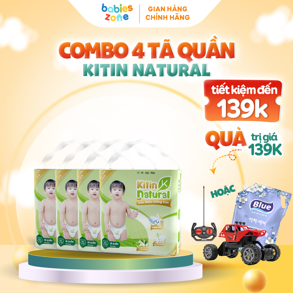 Tã/Bỉm quần Kitin Natural size M44/L40/XL38/XXL36/XXXL34 (có quà tặng ...