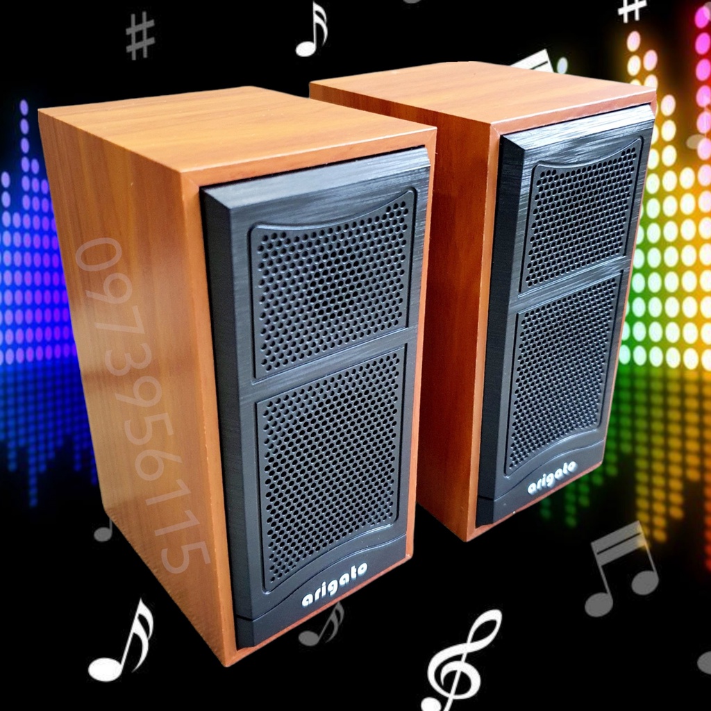 Loa vi tính 2.0 để bàn, loa máy tính mini ARIGATO M22 vỏ màu gỗ chất âm ...