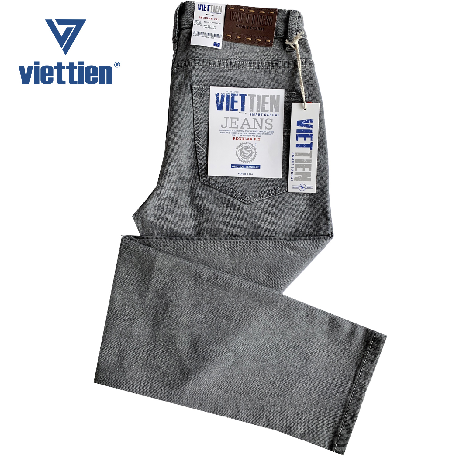 Viettien - Quần Jeans nam dài Regular fit Màu Xám 6S7021 | Lazada.vn