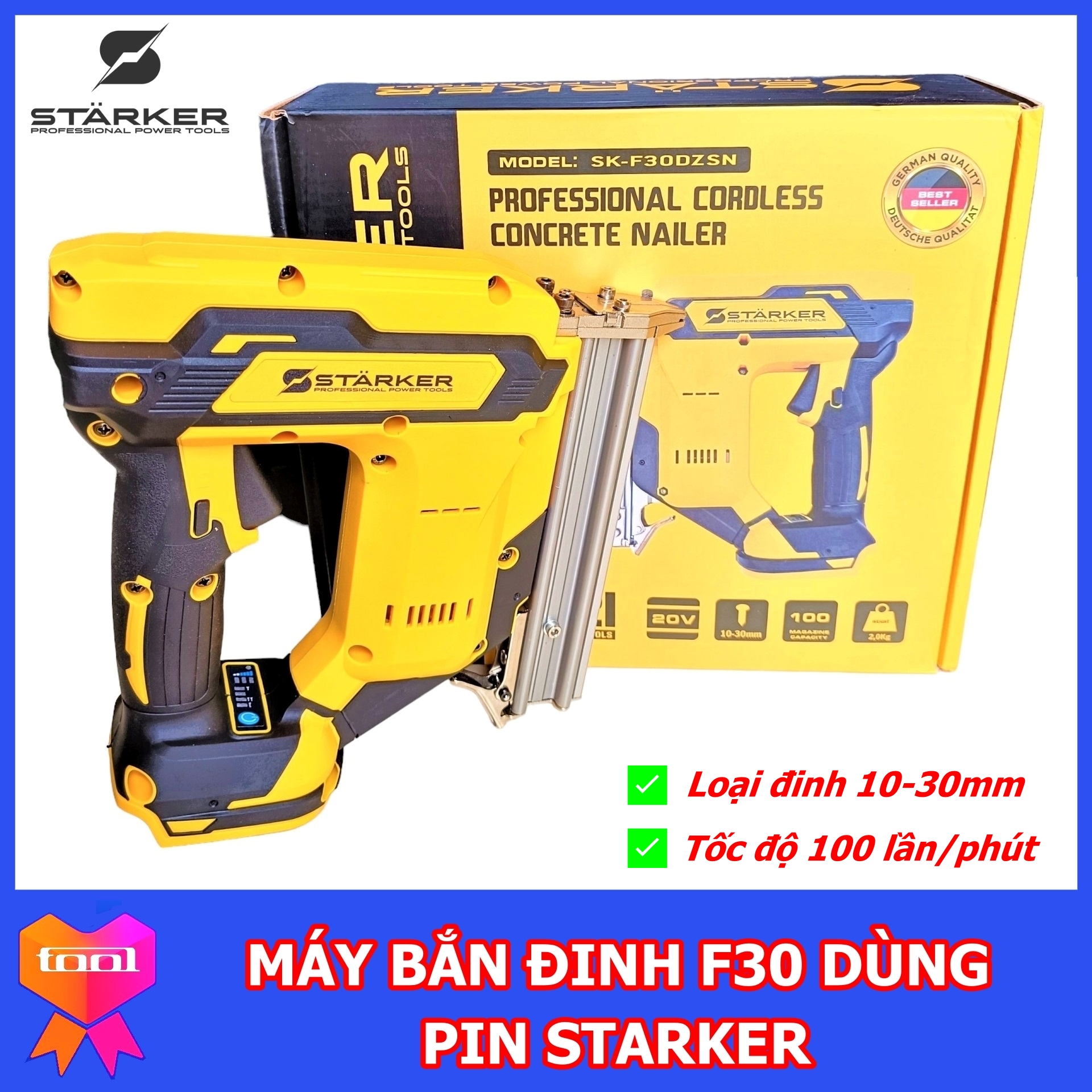 Máy bắn đinh thẳng F30 dùng pin STARKER Đức , chuyên dụng cho thợ , bảo ...