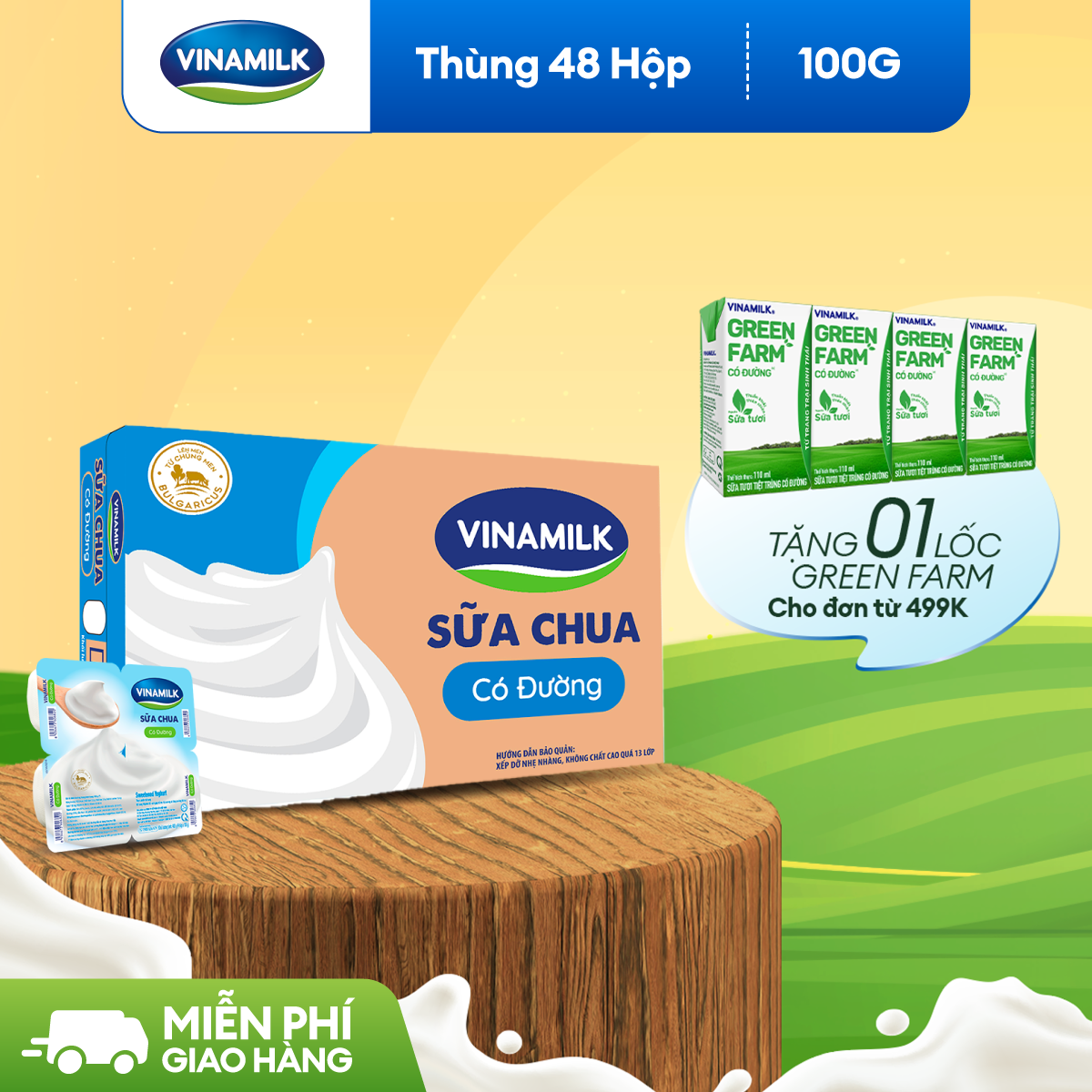 Thùng 48 hộp Sữa chua ăn Vinamilk có đường 100g Yaourt - MixASale
