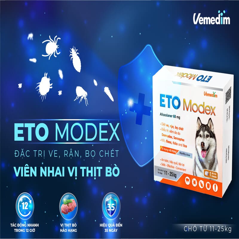 Viên nhai diệt ve rận bọ chét viêm da cho chó Eto modex vị thịt bò an ...