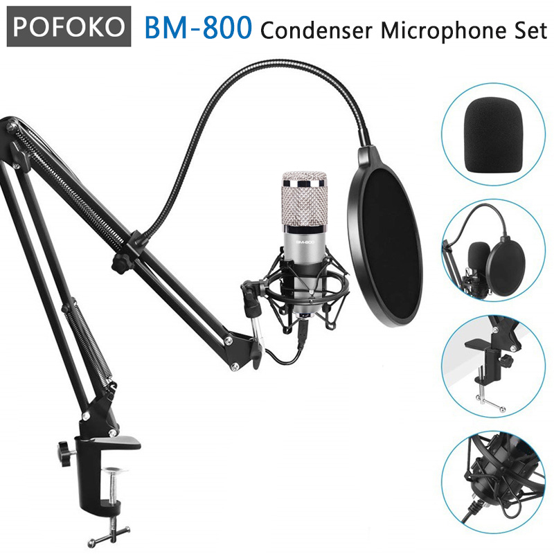 POFOKO BM-800 Condenser Microphone Set Professional Recording Studio Equipment Kit with Mic ...
