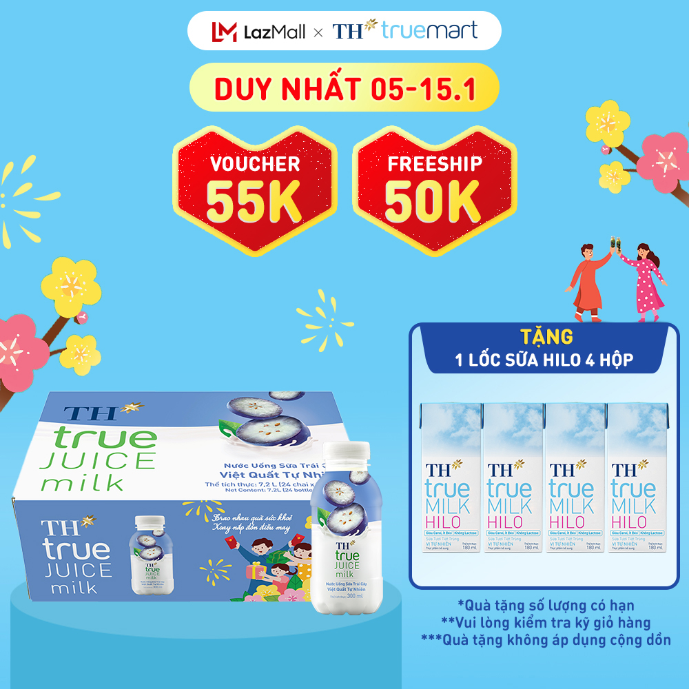 Thùng 48 hộp sữa tươi tiệt trùng ít đường TH True Milk 180ml (180ml x 48) - MixASale