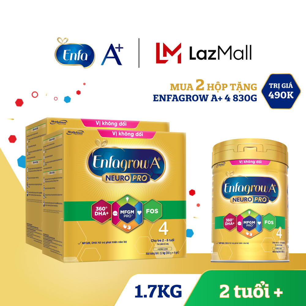 BỘ 2 Hộp sữa bột Enfagrow A 4 Với DHA Và MFGM Cho Trẻ Từ 2-6 Tuổi 1.7kg ...