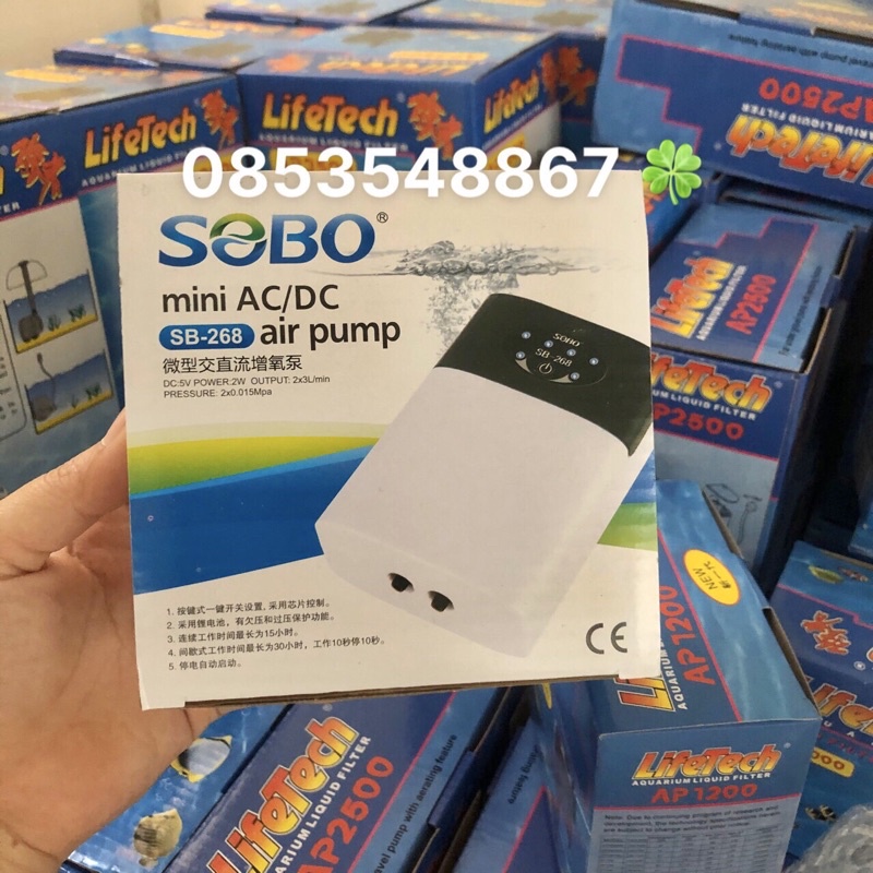 Máy Sủi Oxy Tích Điện 2 Vòi Sobo SB-268 (2W - 2x3Lít/Phút) , SEBO 1 vòi SB -168 - Phòng Cúp Điện ...