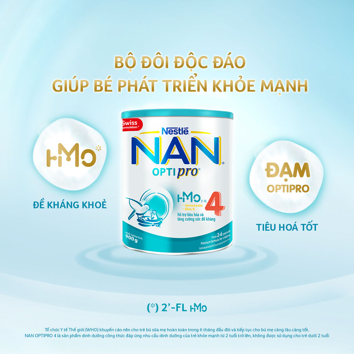 Bộ 2 lon sữa bột Nestle NAN Optipro 4 cho trẻ trên 2 tuổi 900g + Tặng 1 ...