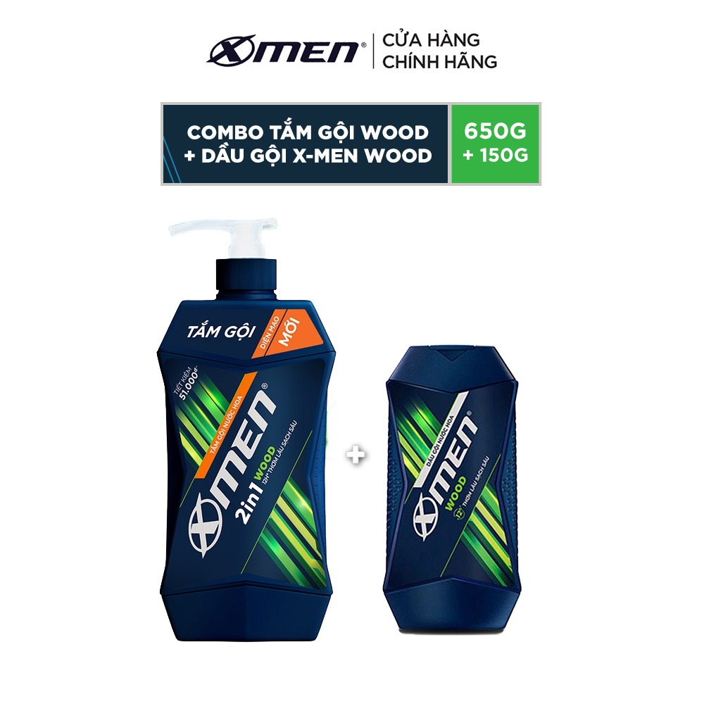 Combo Tắm Gội X-Men 2in1 Wood 650g Dầu gội Xmen Wood 150g - MixASale
