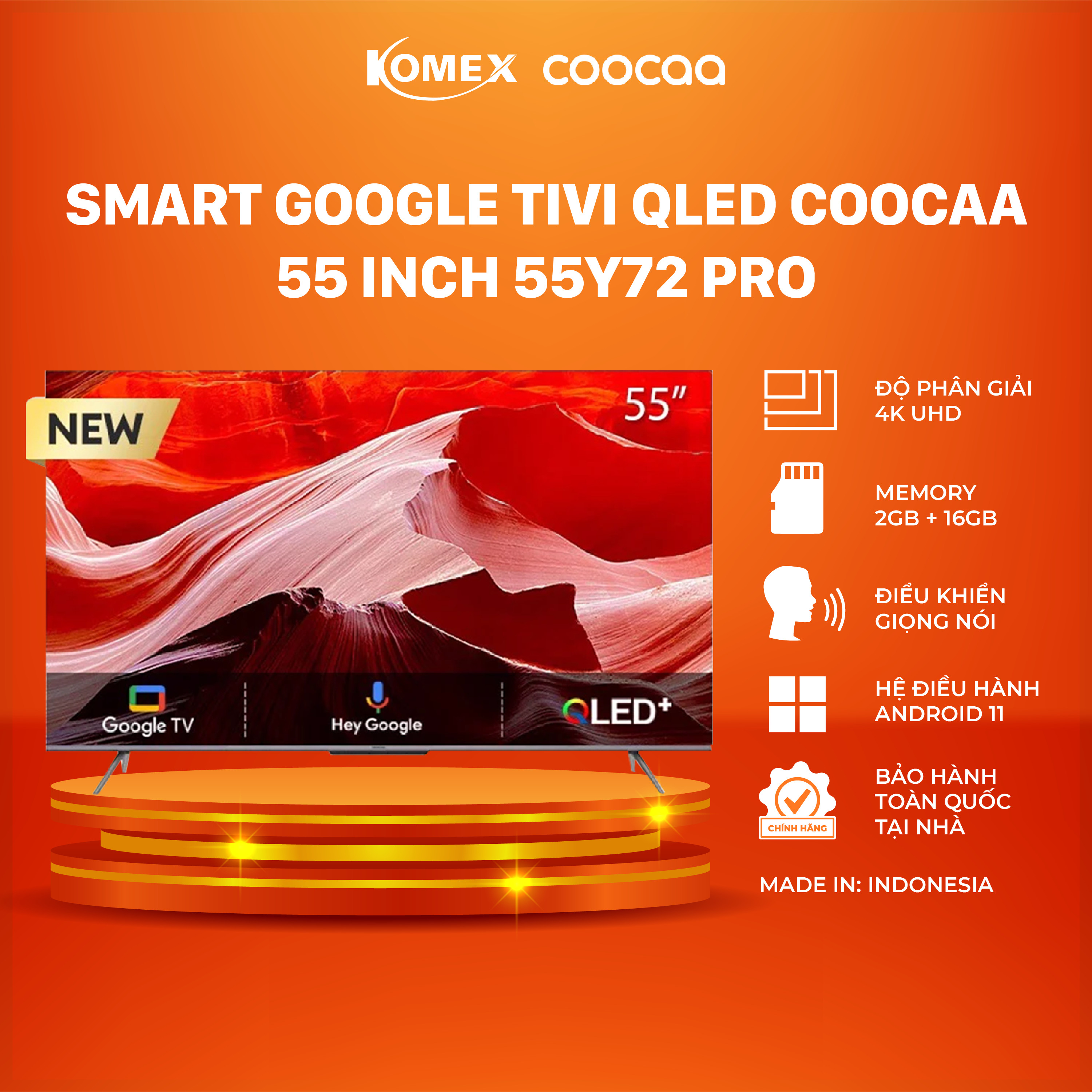 Smart Tivi Coocaa 55 inch 55Y72 TV 4K UHD Kết nối wifi Điều khiển bằng ...