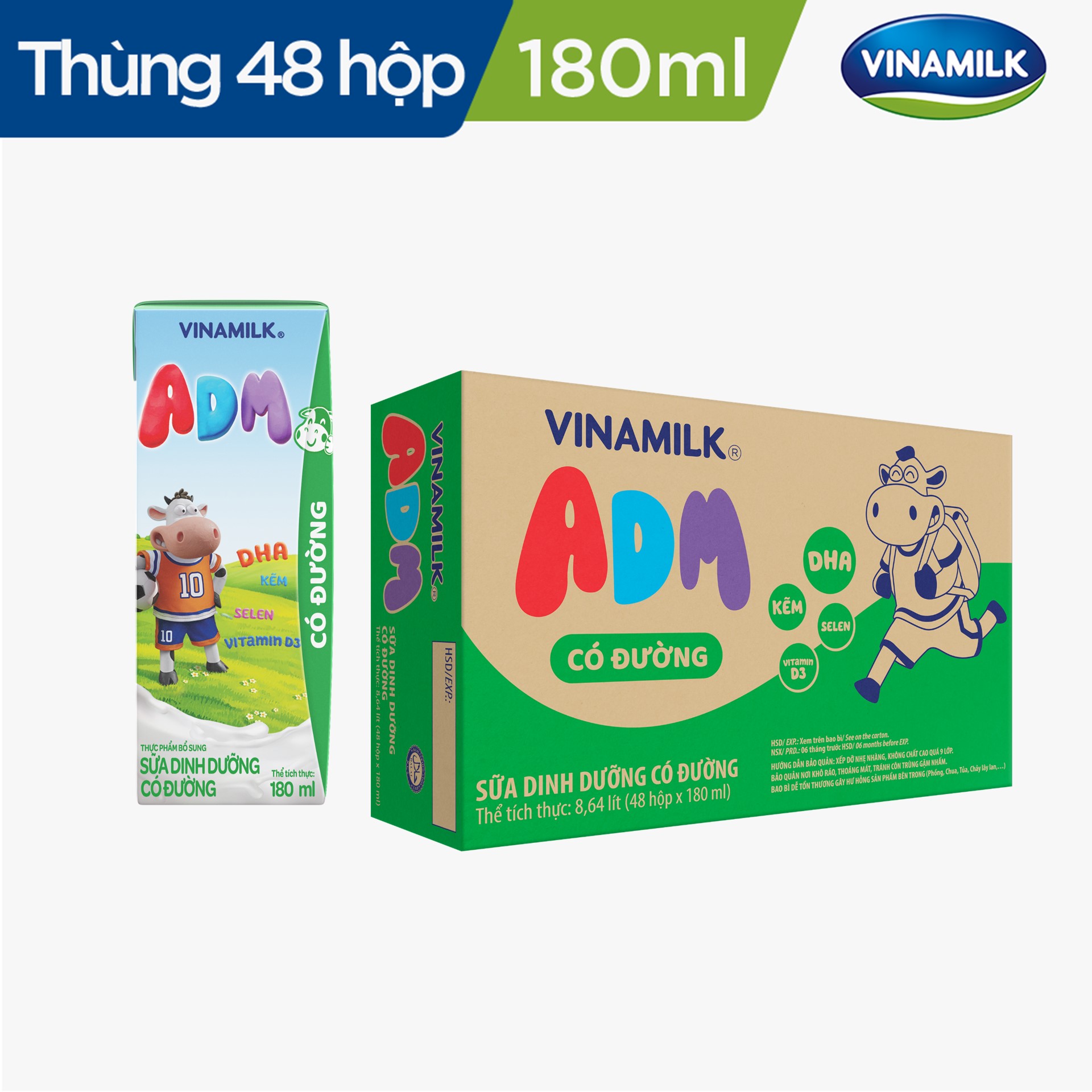 Thùng 48 Hộp sữa tiệt trùng Vinamilk ADM Gold IQ có đường 180ml | Lazada.vn