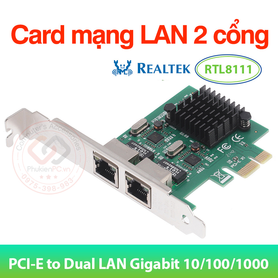 (HÀNG MỚI) Card mạng Dual PCIE 1x ra 2 Port LAN Ethernet 1Gb Chipset ...