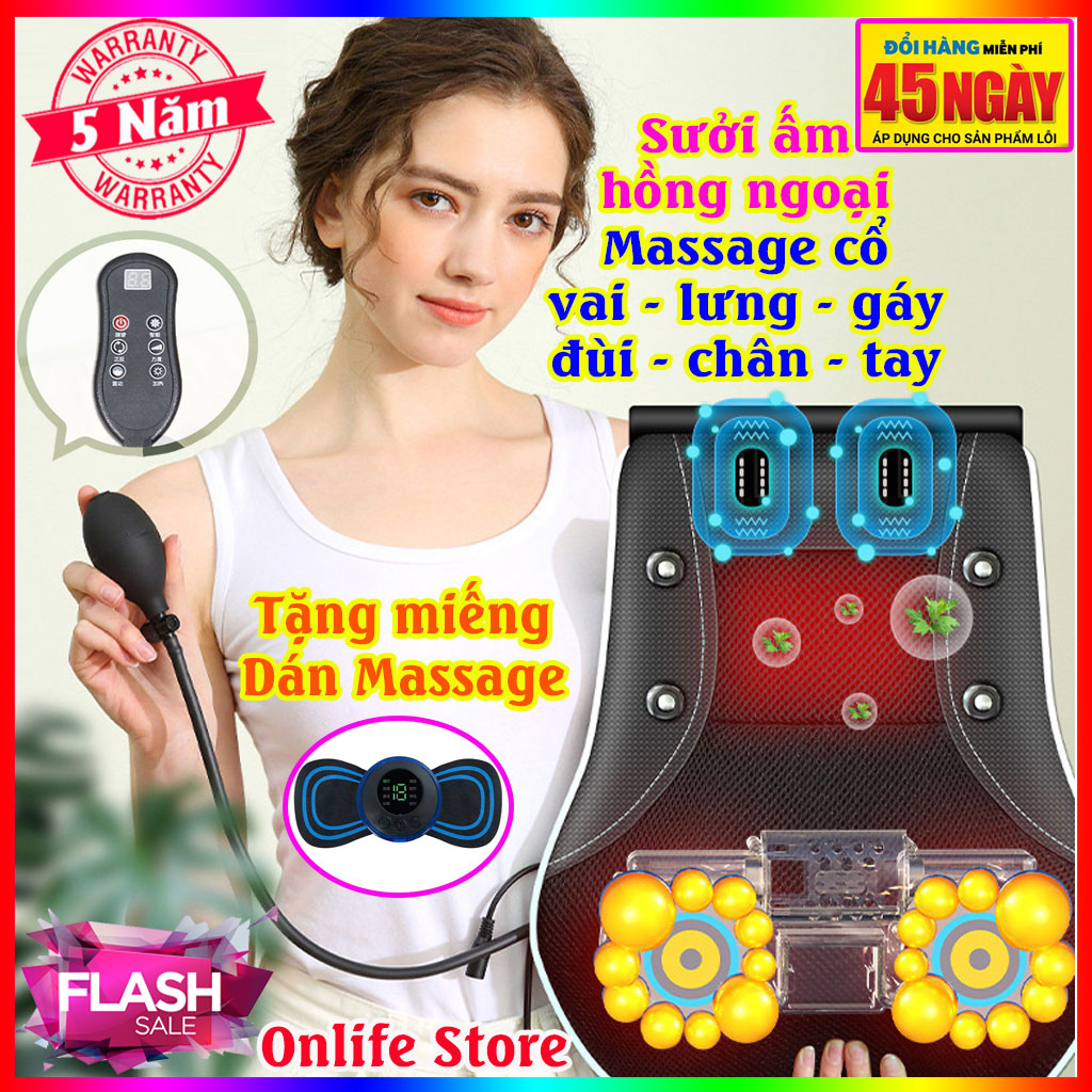 Gối Massage Cổ Vai Gáy 20 Bi Hồng Ngoại Sưởi ấm Ngải Cứu Năng Lượng Nam Châm Gối Mát Xa Vai Gáy