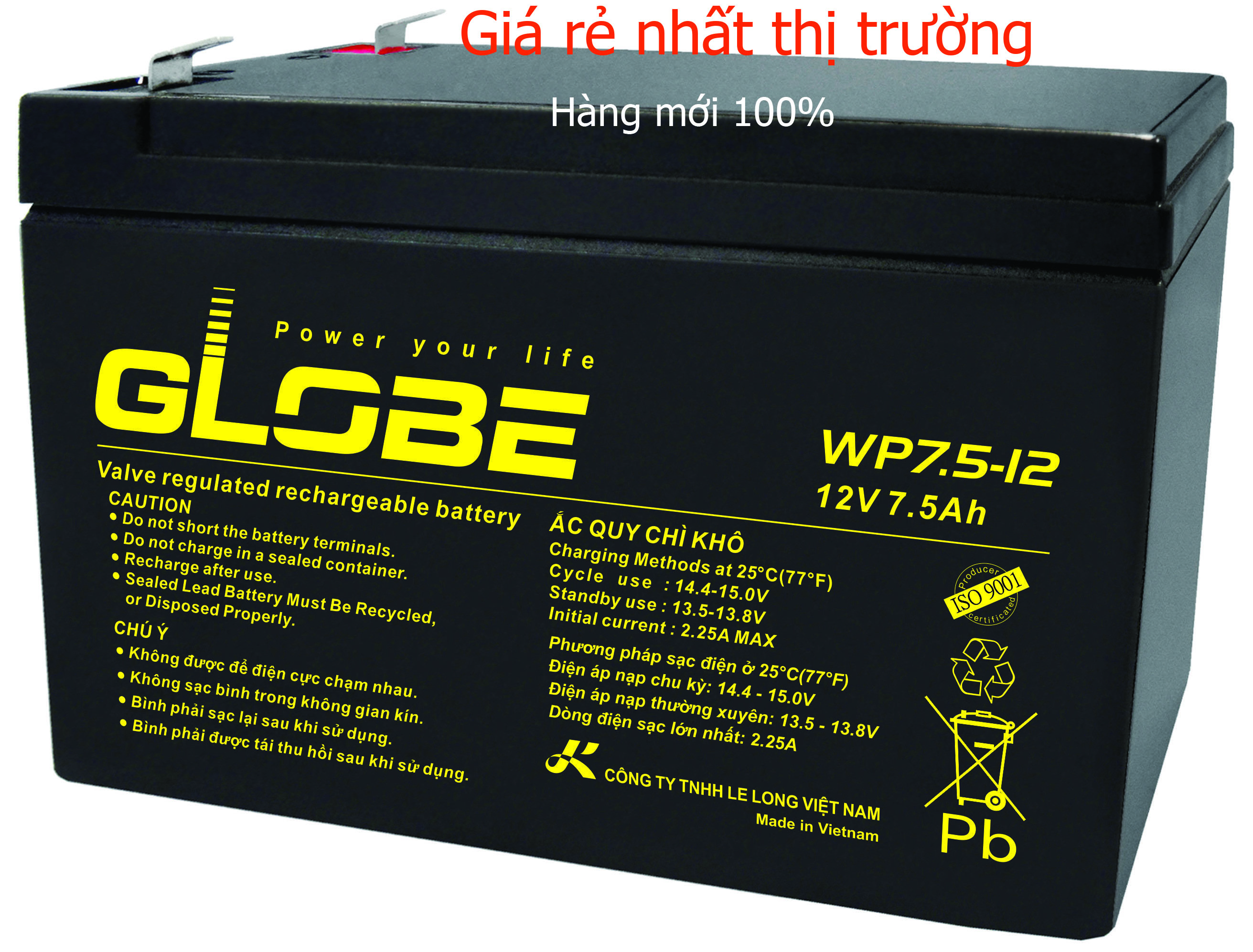 Bình ắc quy Globe 12V 7.5Ah - Acquy Globe 12V7.5Ah cho UPS | Lazada.vn