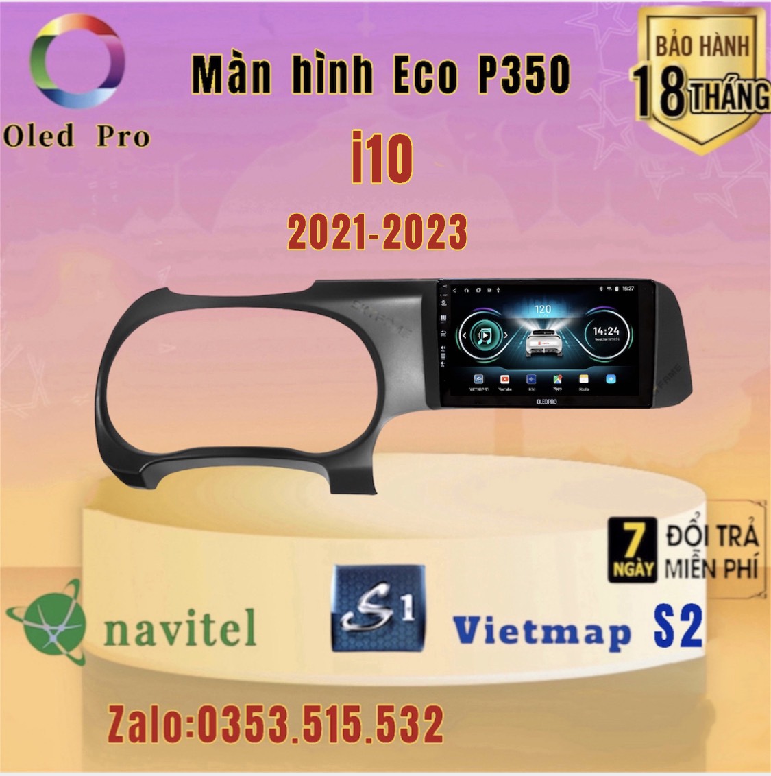Màn hình Android OLED PRO ECO P350 thế hệ mới theo xe Huyndai i10 2021 ...