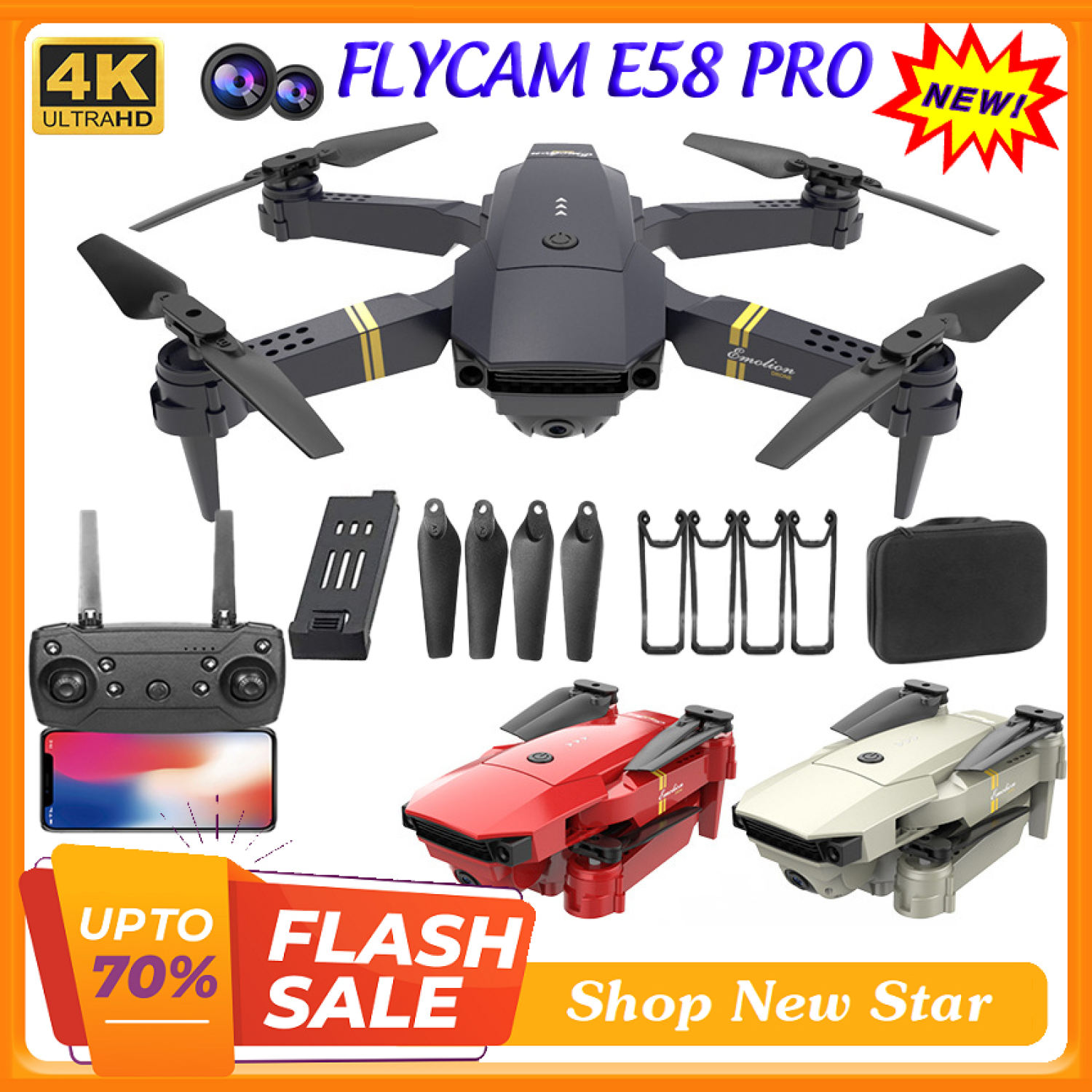 Flycam 8K Ultra HD S98 PRO MAX Máy bay flycam mini trang bị 2 camera Flycam giá rẻ điều khiển từ ...