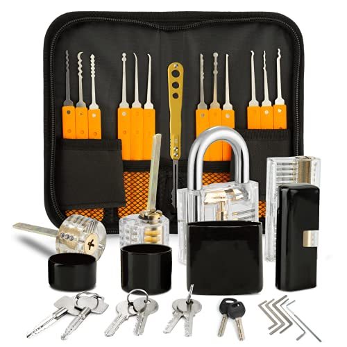 3 Pack Transparent Training Padlock With 21-Piece Lock Pick Set ...
