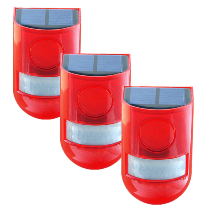 3 Pack Solar Strobe Light with Motion Sensor Alarm 129DB Sound Security ...