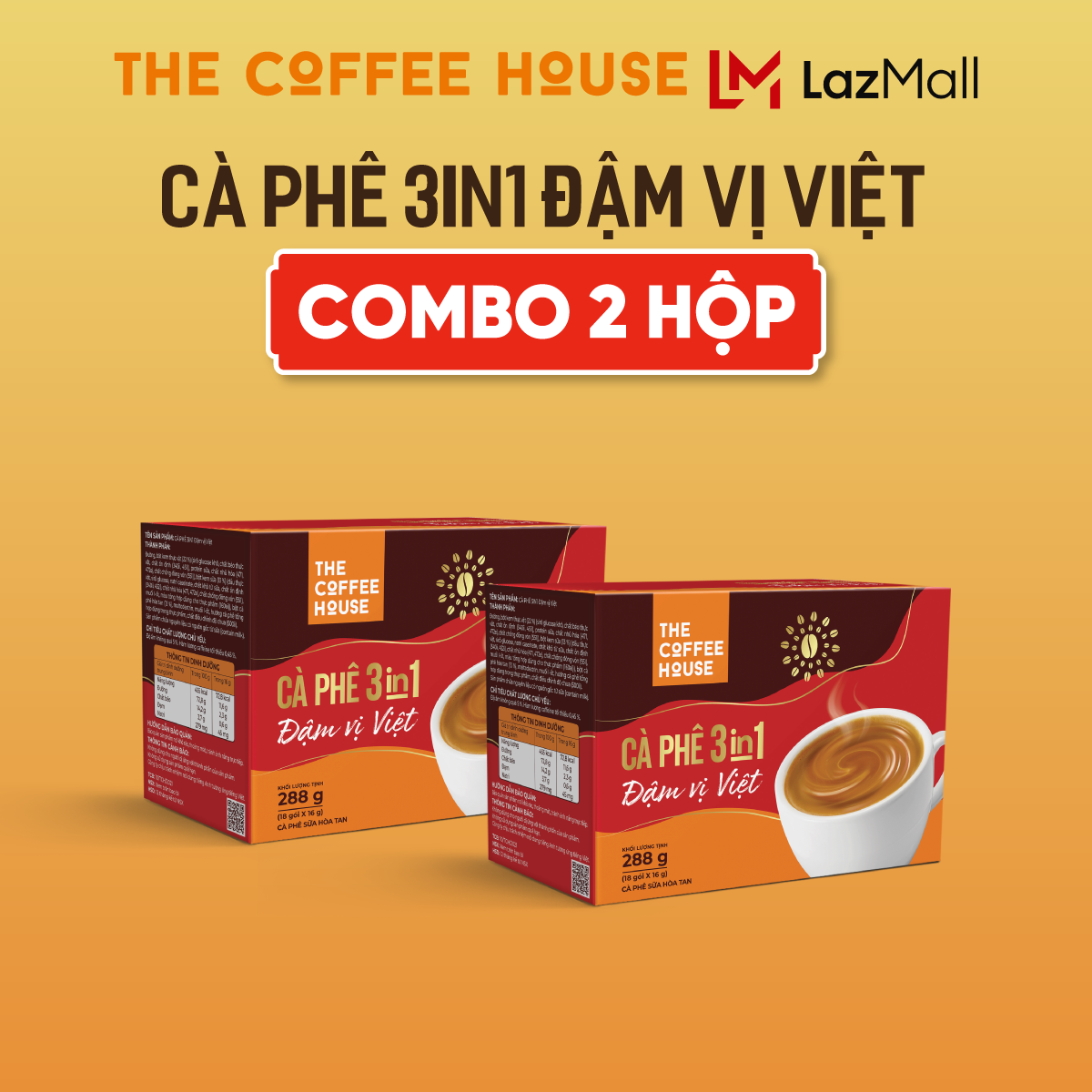 DATE 122023 Combo 2 The Coffee House cà phê sữa hoà tan 3IN1 đậm vị Việt (Hộp 18 gói x 16g ...