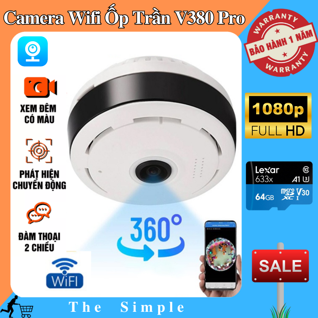 Camera Wifi V380 Pro A8S-F 2.0 Ốp Trần, Thiết Kế Camera Mắt Cá Hỗ Trợ ...