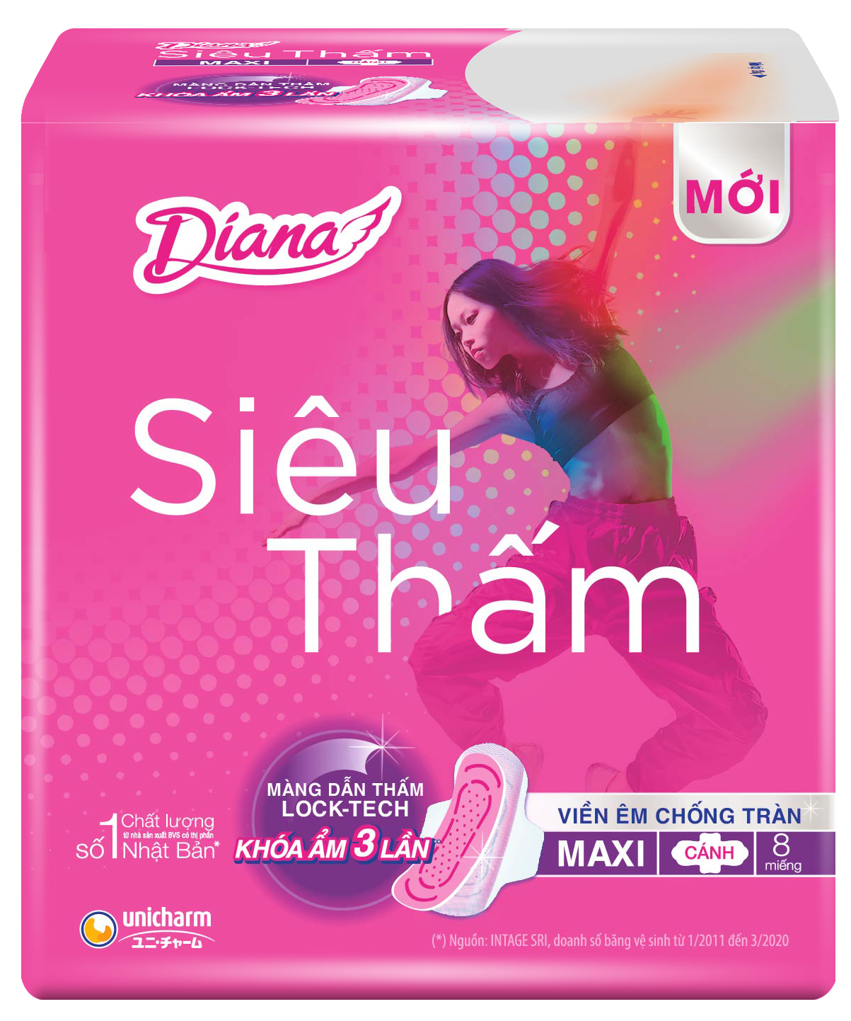 Băng vệ sinh Diana siêu thấm Dày Có Cánh bịch 8 miếng - 23cm viền êm ...