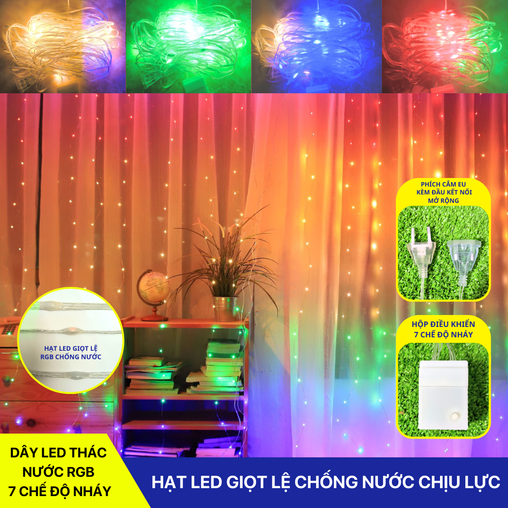 Dây đèn led nháy ,đèn Fairy Light RGB giọt lệ 16 triệu màu, dài 10m ...