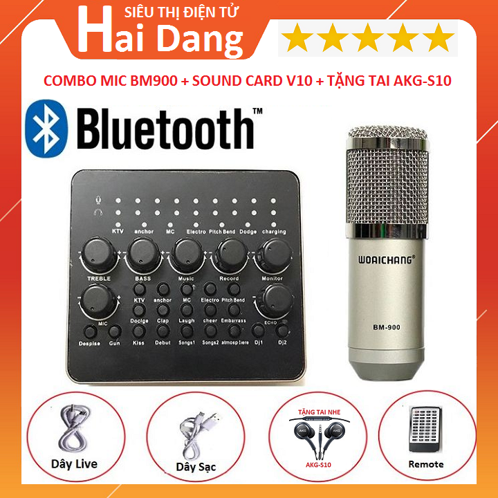 [FreeshipMAX] Combo Sound Card V10 Micro Bm 900 Tặng Tai Nghe, Mic Thu ...