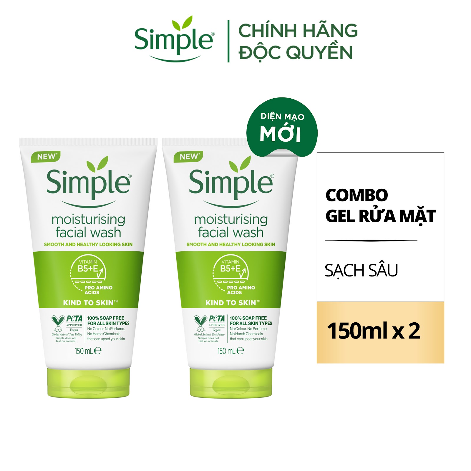 Combo 2 Sữa rửa mặt Simple sạch sâu hiệu quả - cho da thường 150ml ...