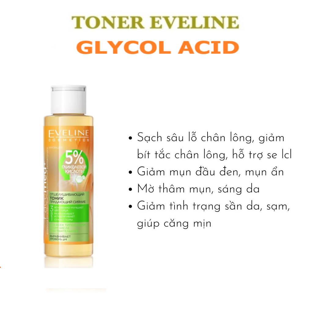 [Đủ bill] Toner Eveline 5% Glycolic Acid - Glycol Therapy 110ml giúp da ...
