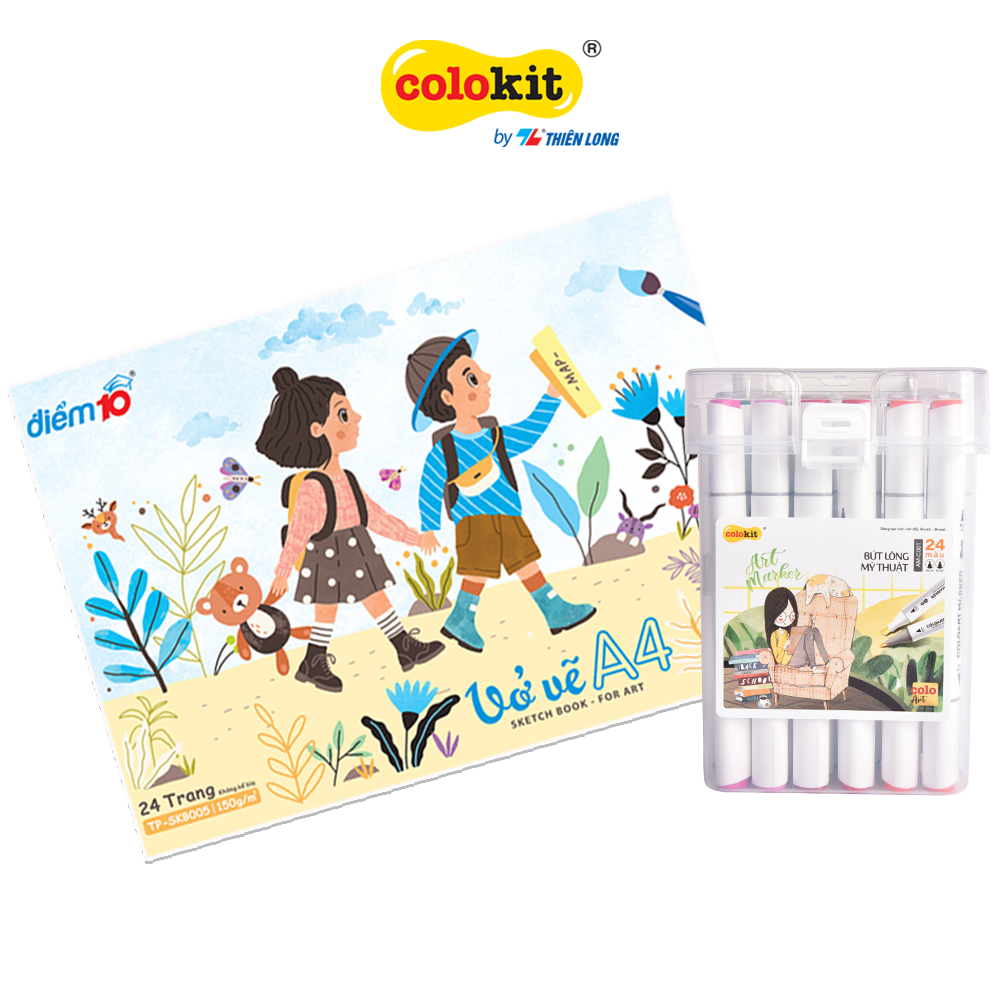 Combo 24 màu bút marker và Vở vẽ Thiên Long Colokit ART MARKER - chất ...