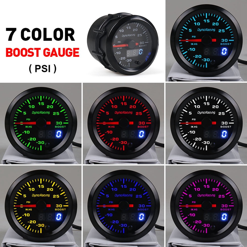 Dyno Racing 2 Inch 52mm Digital Pointer 7 Color LED Car Turbo Boost ...