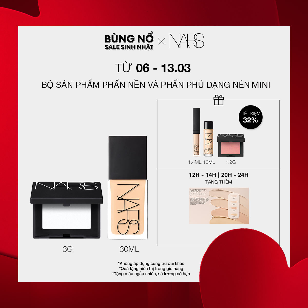 04-06.04 TẶNG 2 QUÀ VOUCHER 5 Bộ sản phẩm mini Phấn nền dạng lỏng NARS Light Reflecting ...