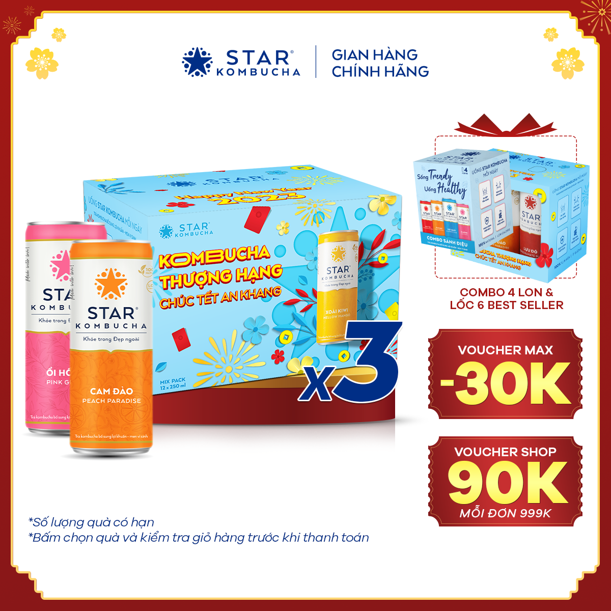 Thùng 12 lon trà STAR KOMBUCHA Lựu Đỏ / Pomegranate Purity (250ml/lon ...