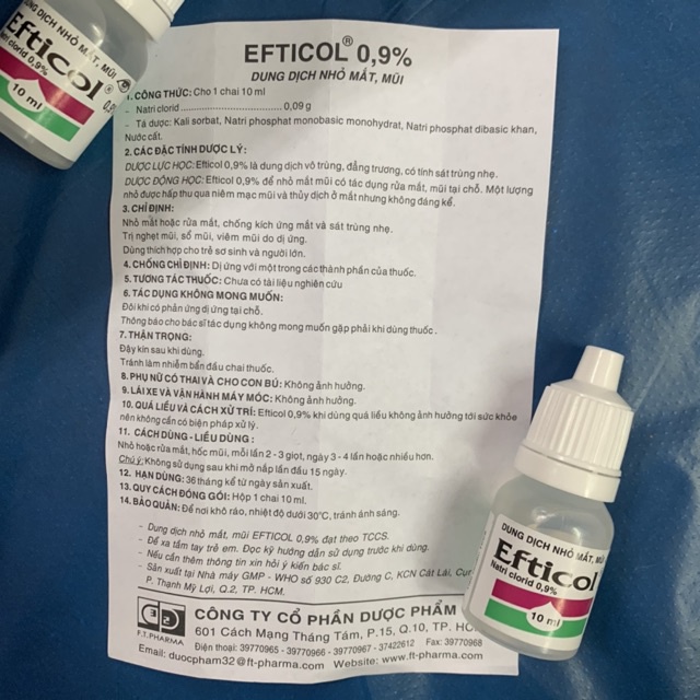 Dung dịch nước muối sinh lý Efticol - Natri clorid 09 Rửa vệ sinh mắt ...