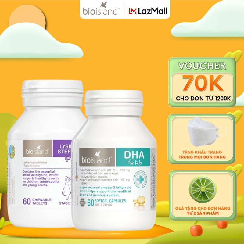 Combo viên uống Milk Calcium và Lysine Step Up Bioisland giúp tăng cường sức khỏe hệ xương và ...