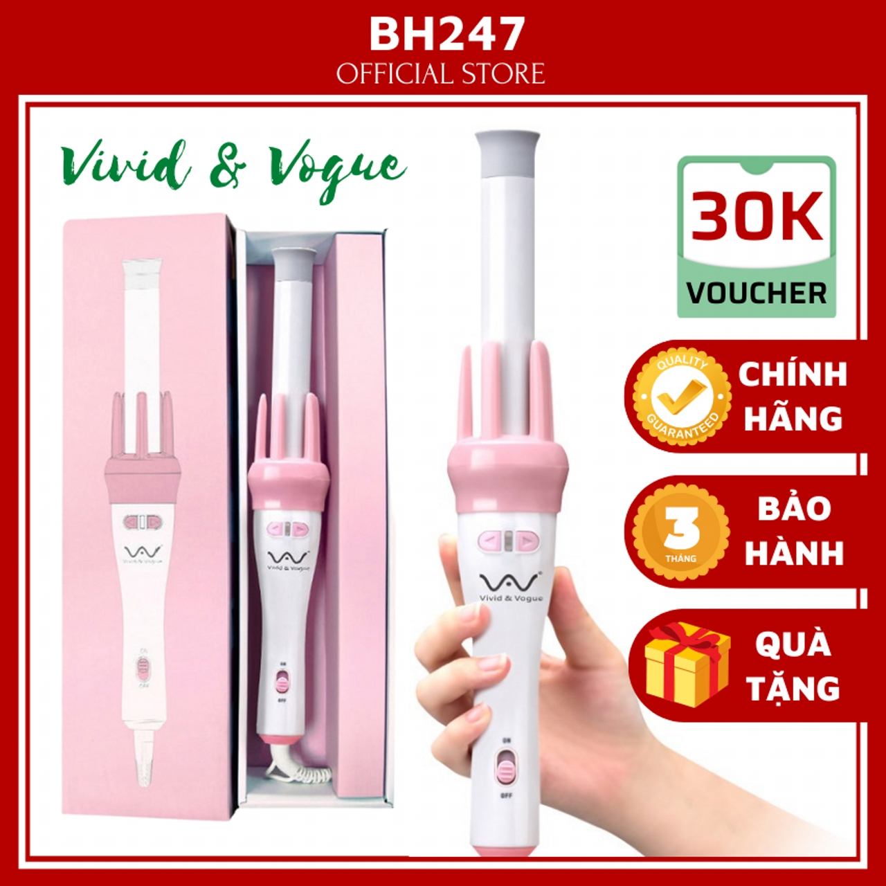 [FREESHIP+QUÀ TẶNG] Máy uốn tóc xoăn gợn sóng tự động mini 360 vivid & vogue chính hãng BH247 ...