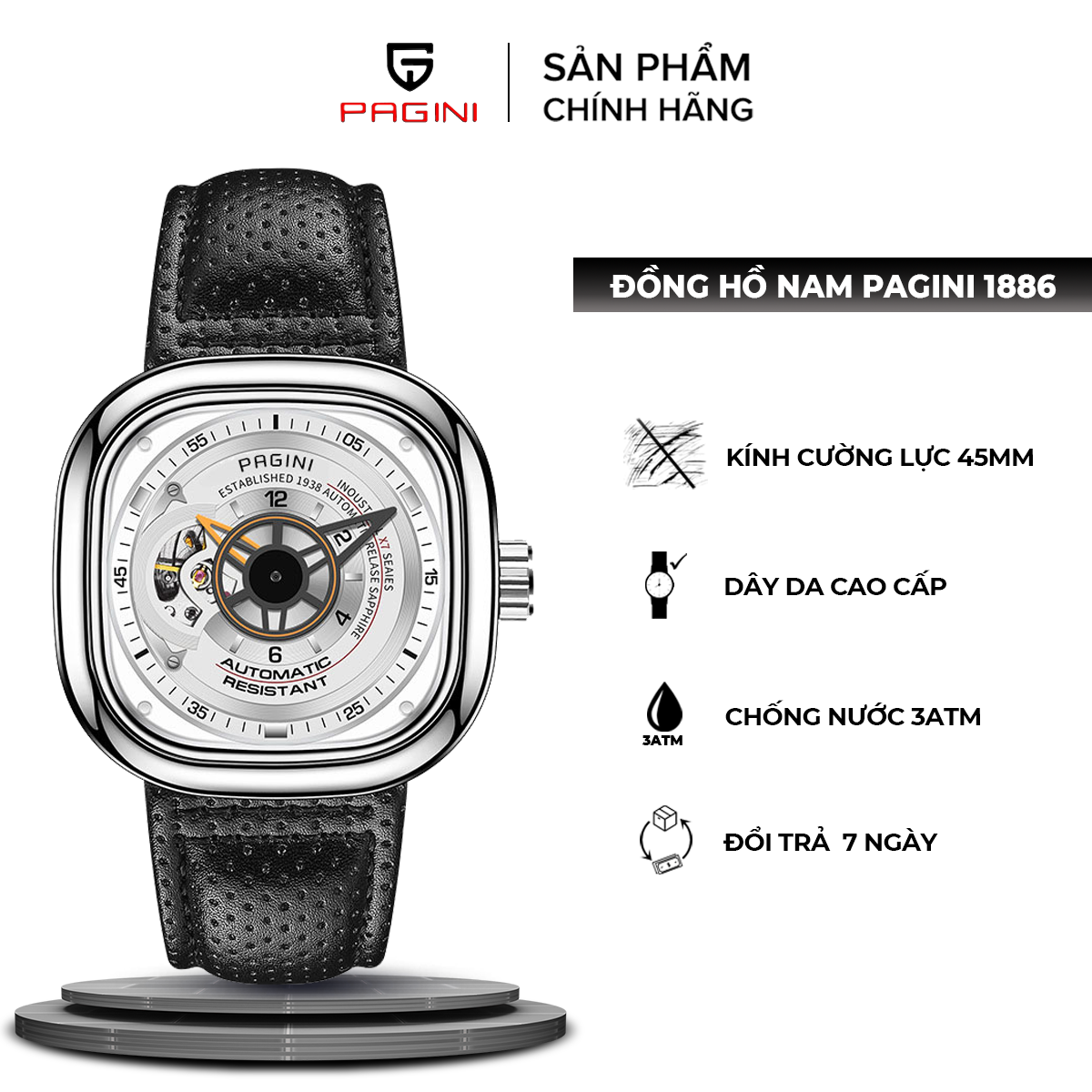 Đồng hồ cơ nam PAGINI PA1886 đồng hồ thời trang nam automatic dây da ...