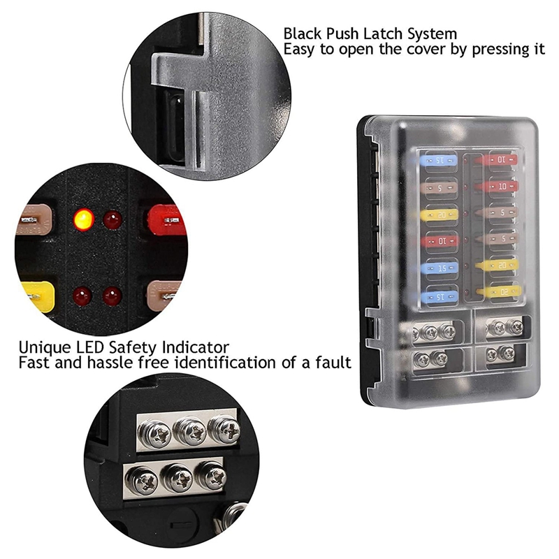 12V 12 Way Marine Fuse Block Fuse Panel With Ground 12 Volt Fuse Box