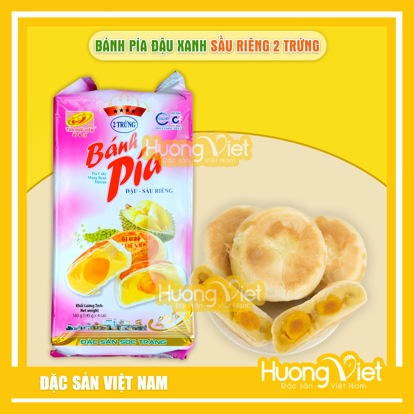 [HCM]Bánh pía truyền thống đậu xanh sầu riêng 2 trứng 580gr Tân Huê ...
