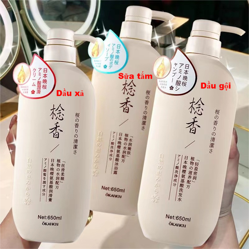 HOÀN TIỀN 15% - Dầu gội dầu xả Hoa Anh Đào OKANEN SAKURA 650ml nhật bản ...