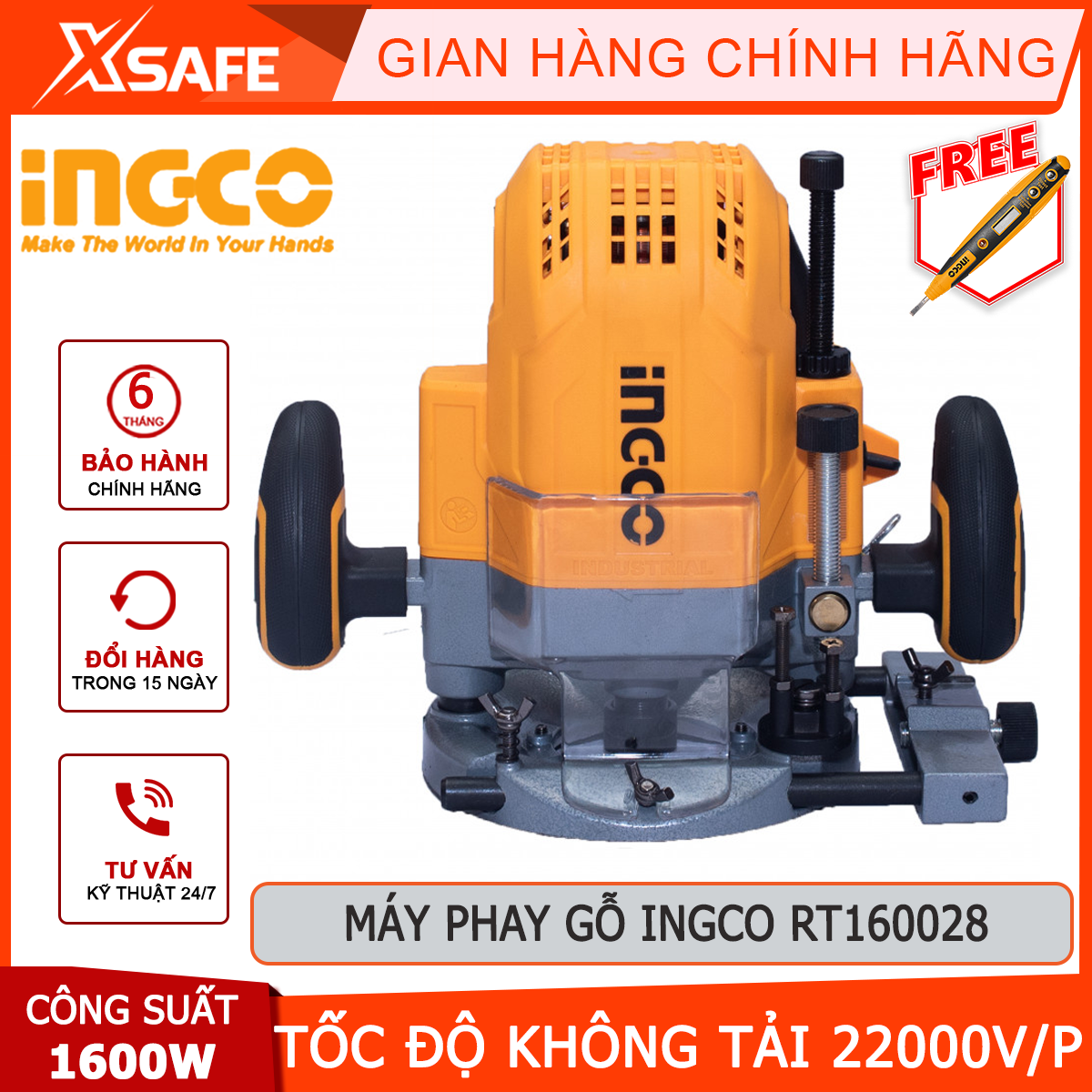 Máy phay gỗ INGCO RT160028 | Máy soi gỗ 1600W, Tốc độ không tải 9000 ...