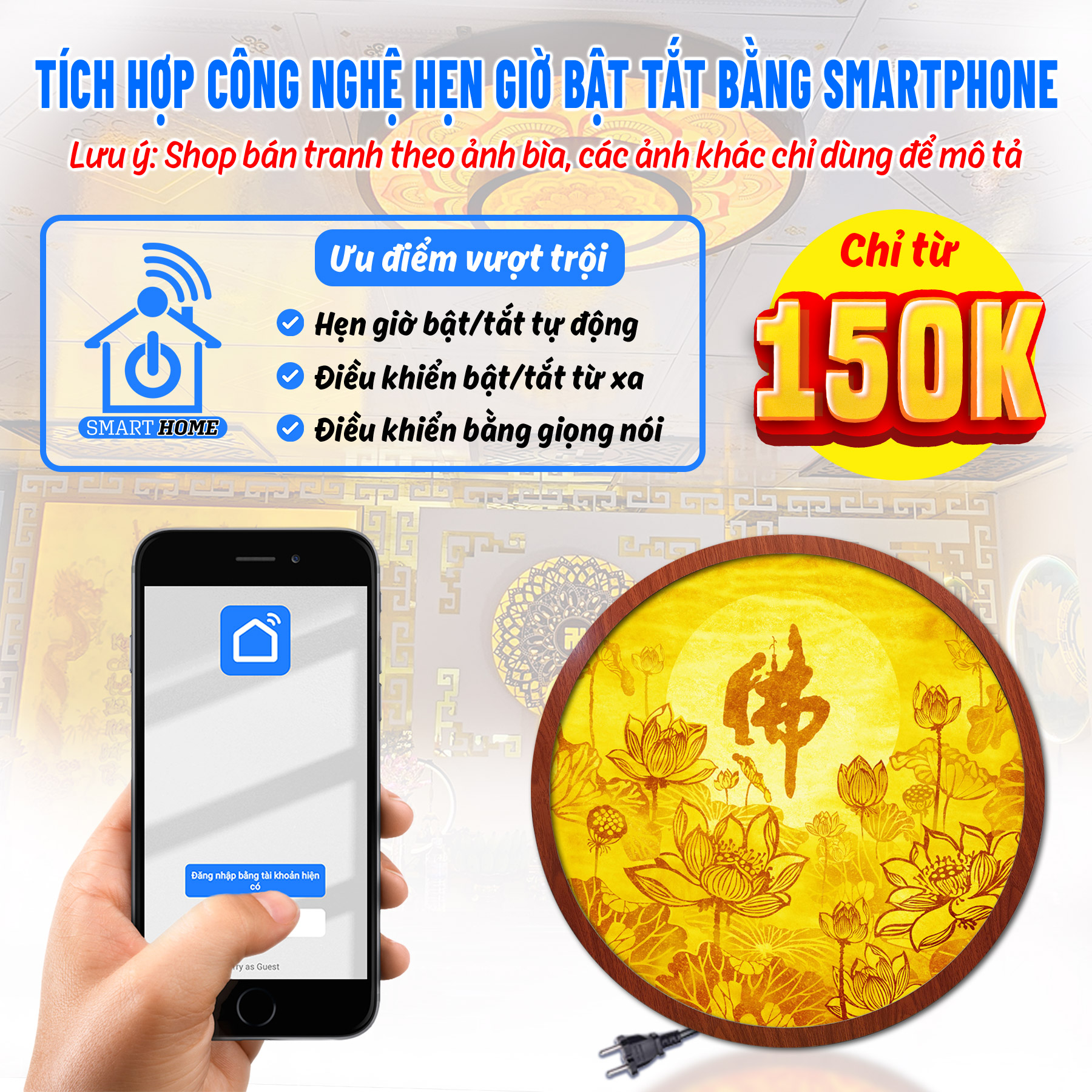 Đèn Thờ Hào Quang Phật Tranh Trúc Chỉ CHÂN THIỆN MỸ, Trang Trí Bàn Thờ ...